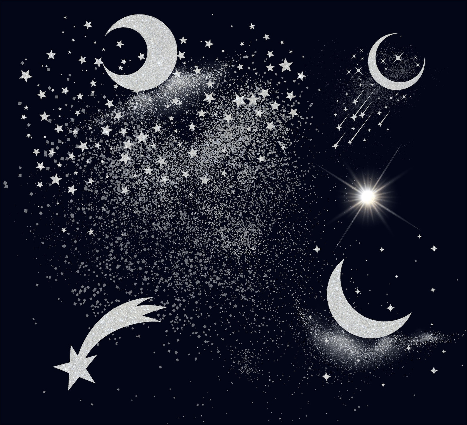 Silver Glitter Moon and Stars Clipart: Night Sky Overlays (PNG) - Etsy