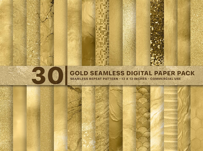 30 Gold Digital Papers Gold Glitter Textures Gold Foil Scrapbook Paper ...