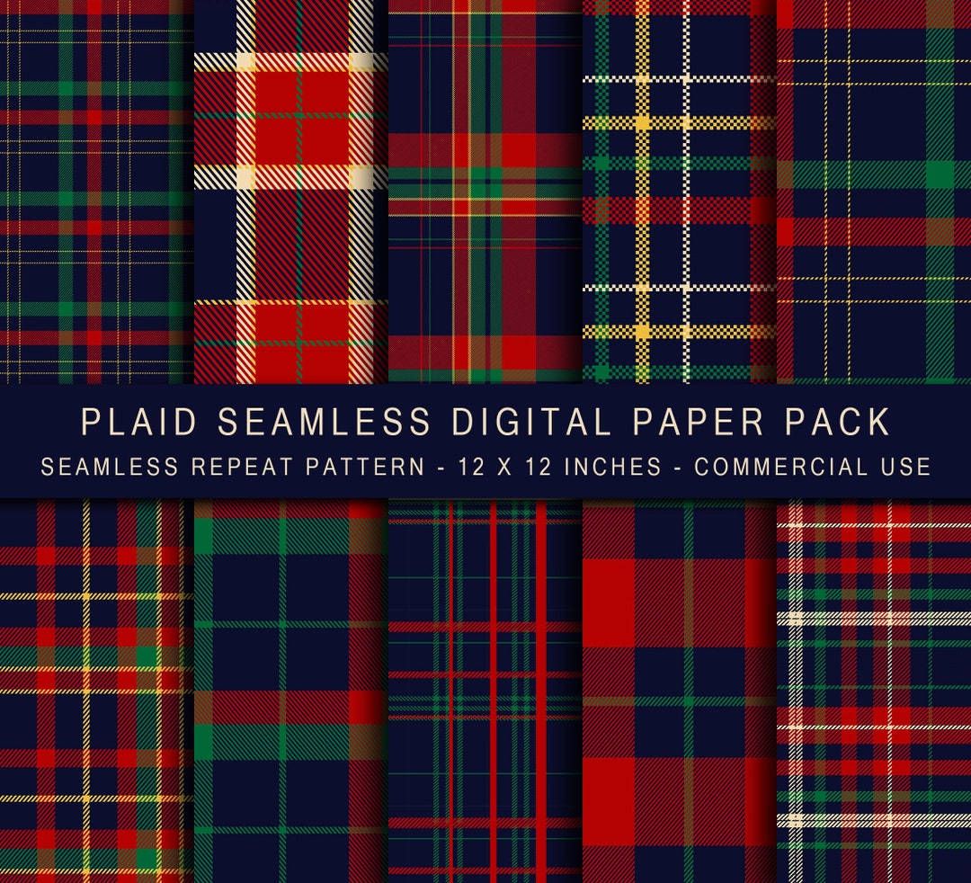 Plaid Seamless Digital Paper Pack, Tartan Pattern Bundle, Christmas ...