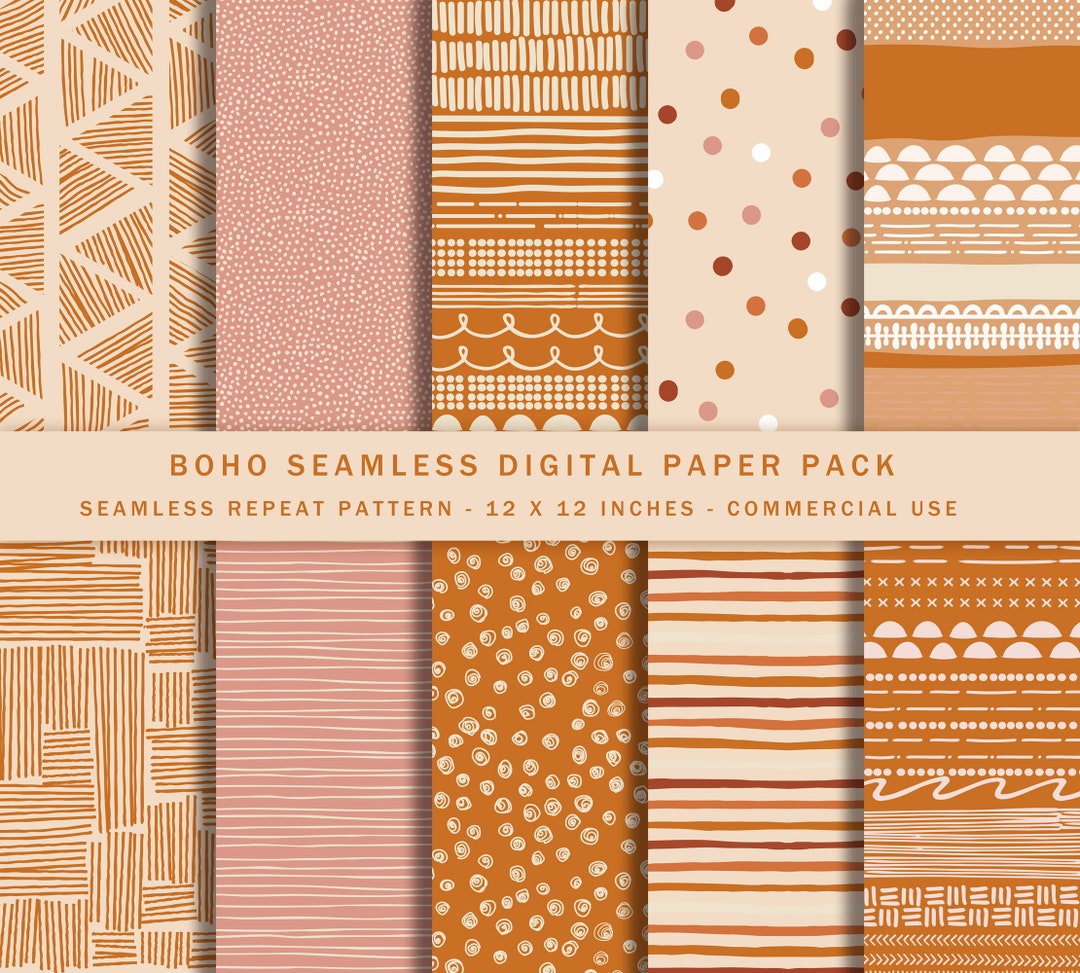 10 Seamless Doodle Boho Digital Paper Pack, Pink Boho Scandi Digital ...