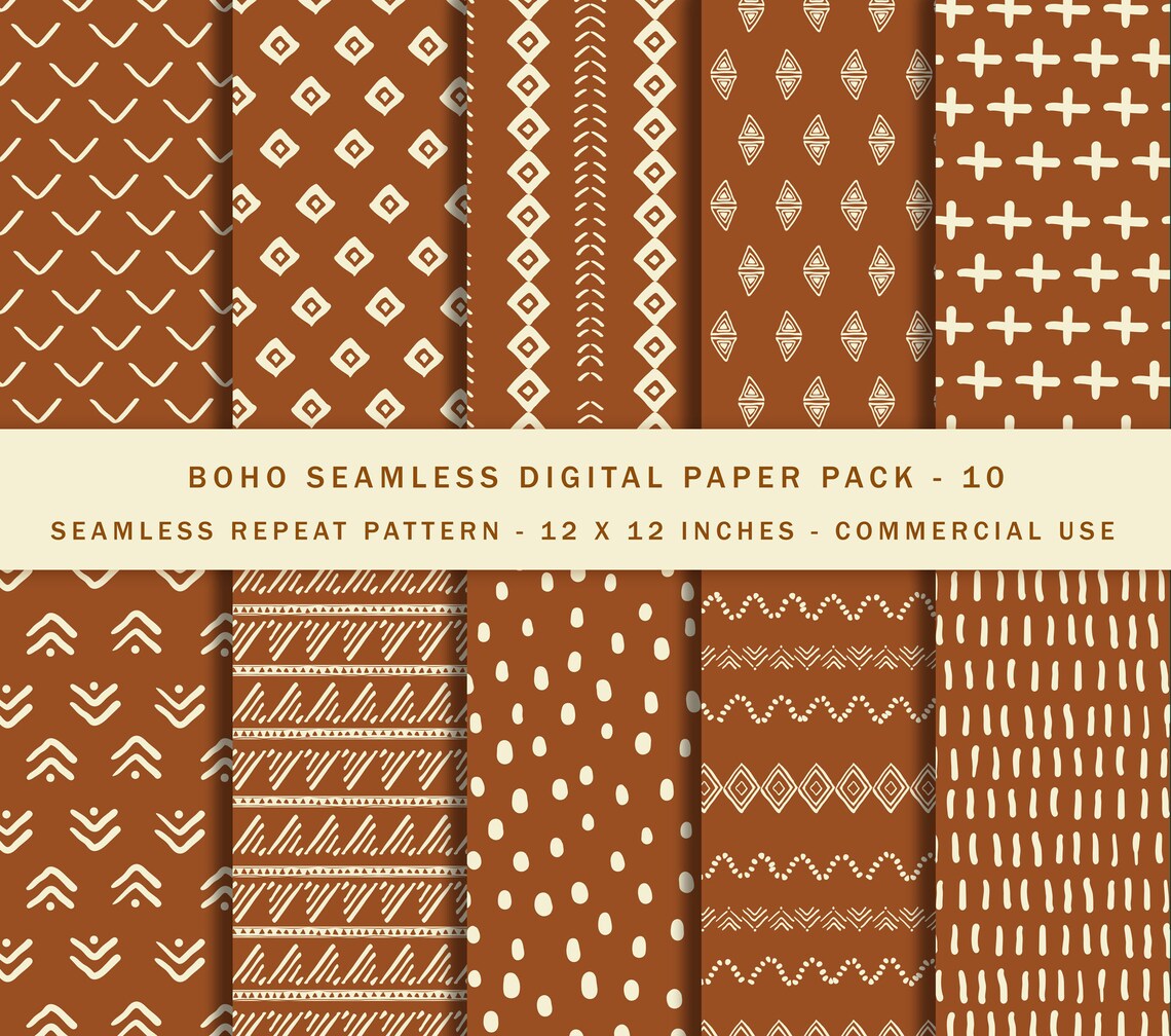 Neutral Boho Digital Paper Pack, African, Tribal, Seamless Pattern ...