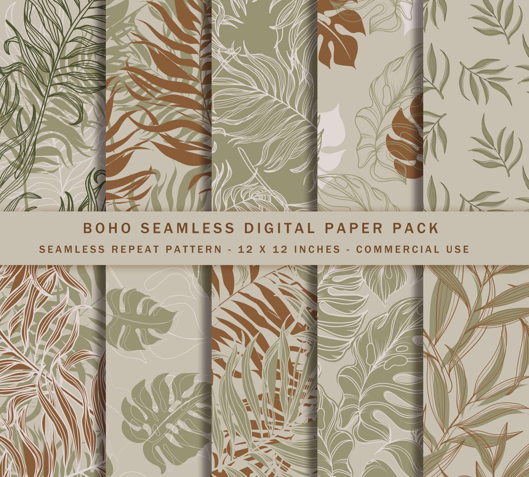 10 Seamless Boho Digital Paper Pack, Summer Boho Digital Download, Boho ...