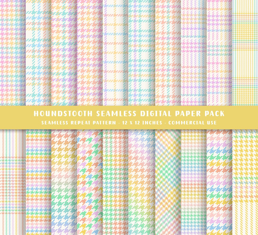 Rainbow Pastels Digital Paper, Spring, Summer Pastel Colors Houndstooth ...