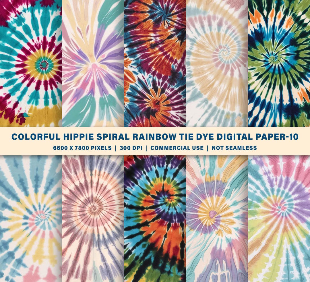 Pastel Colorful Hippie Spiral Tie Dye Digital Paper Pack, Rainbow ...