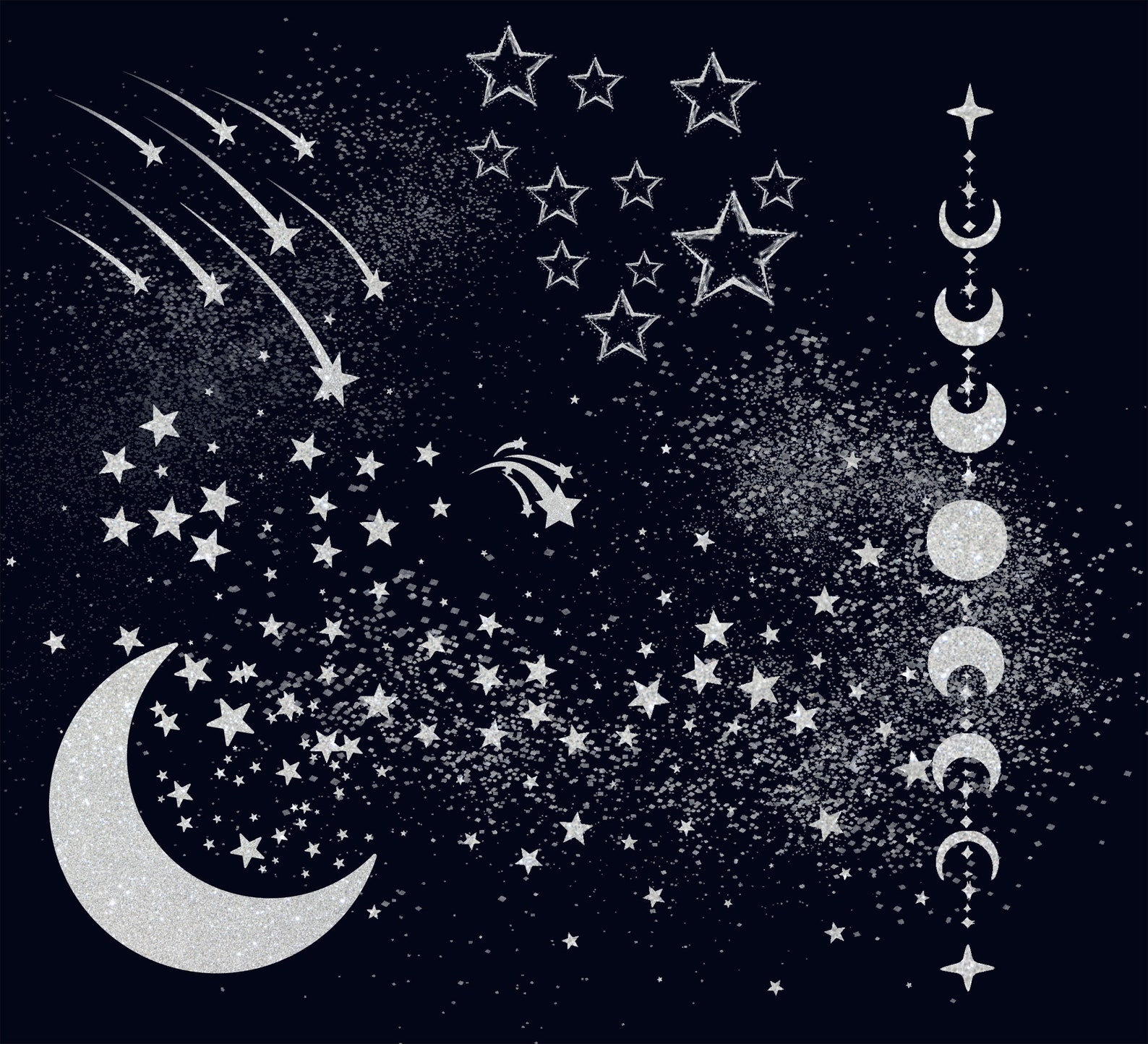 Silver Glitter Moon and Stars Clipart: Night Sky Overlays (PNG) - Etsy