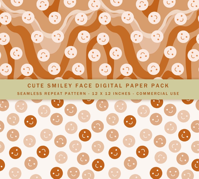 Groovy Smile Digital Paper Pack: Retro Happy Smiley Face Seamless ...