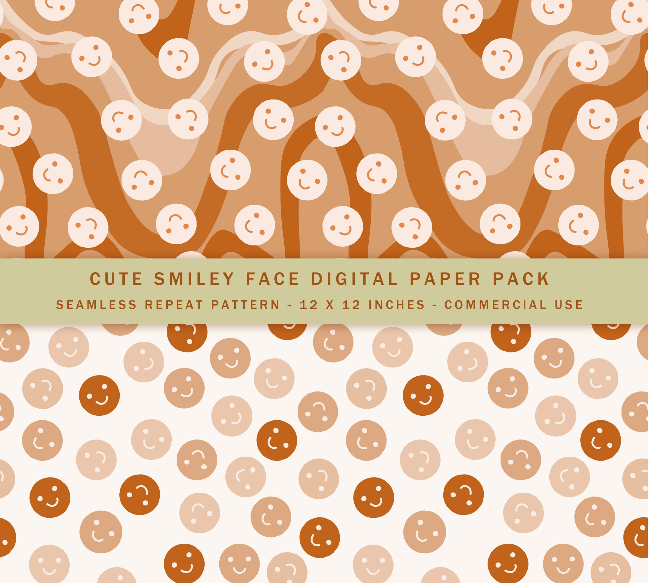Groovy Smile Digital Paper Pack, Retro Happy Face Seamless Pattern ...