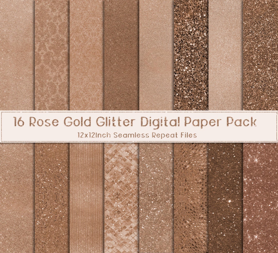 16 Rose Gold Glitter Digital Paper Pack, Party Decor, Gold Texture ...