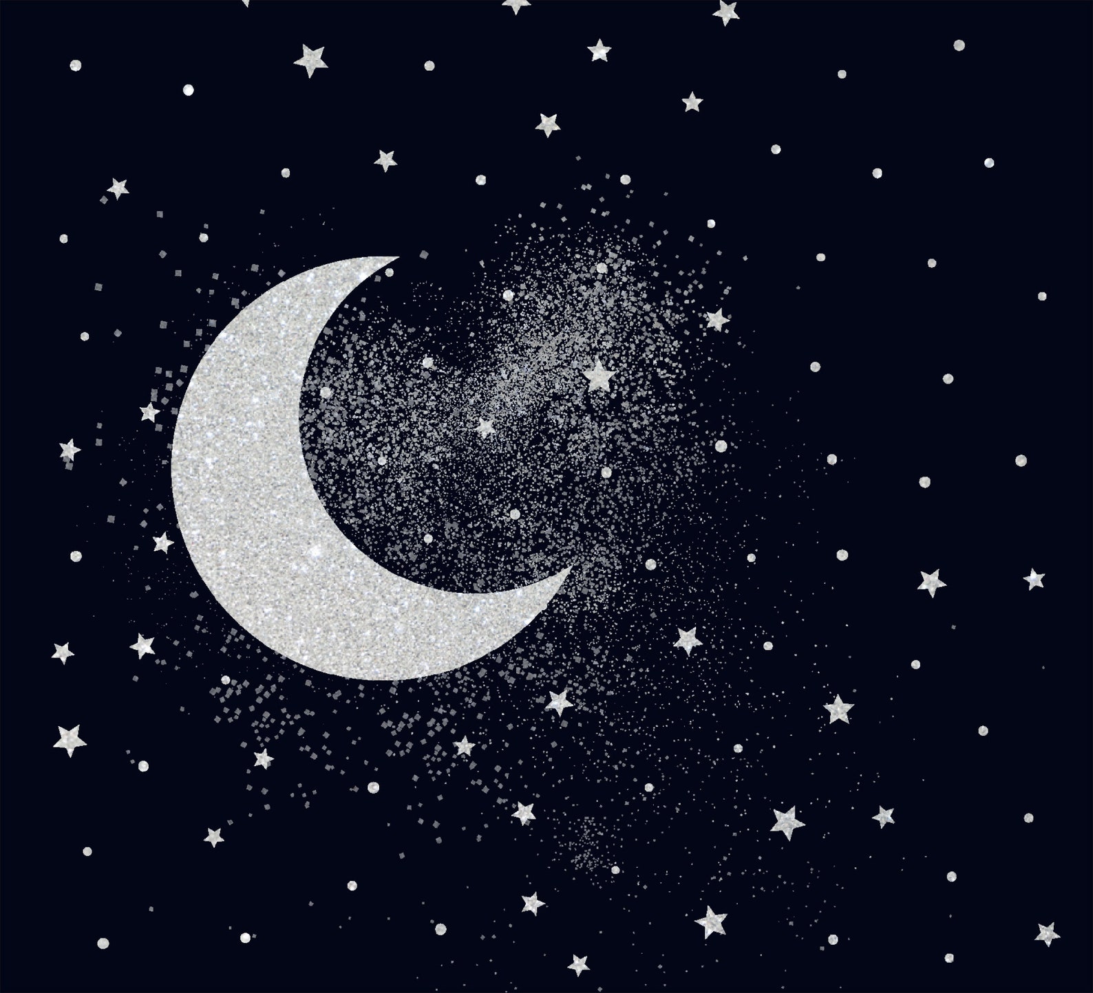 Silver Glitter Moon and Stars Clipart: Night Sky Overlays (PNG) - Etsy