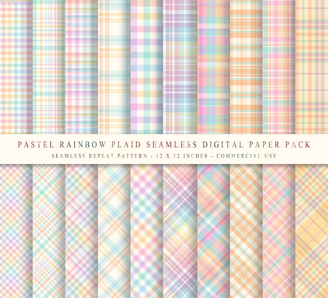 Pastel Rainbow Plaid Seamless Digital Paper: Spring, Summer (12x12 ...