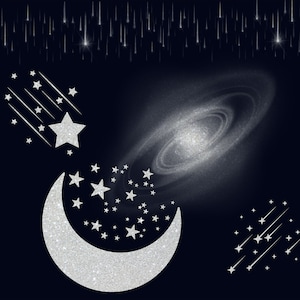 Silver Glitter Moon and Stars Clipart: Night Sky Overlays (PNG) - Etsy