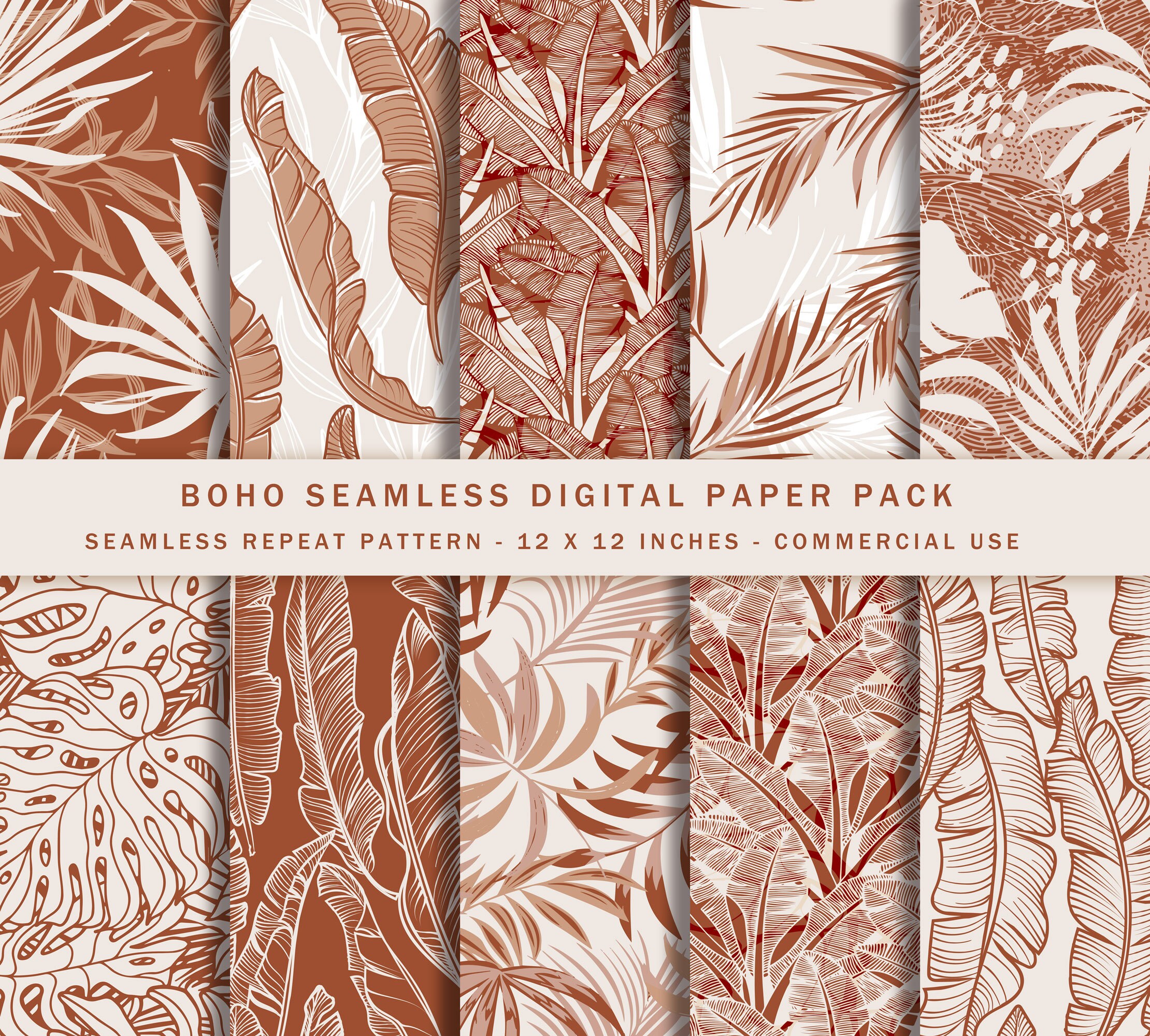 Seamless Boho Digital Paper Pack, Boho Print, Boho Decor Print, Boho ...