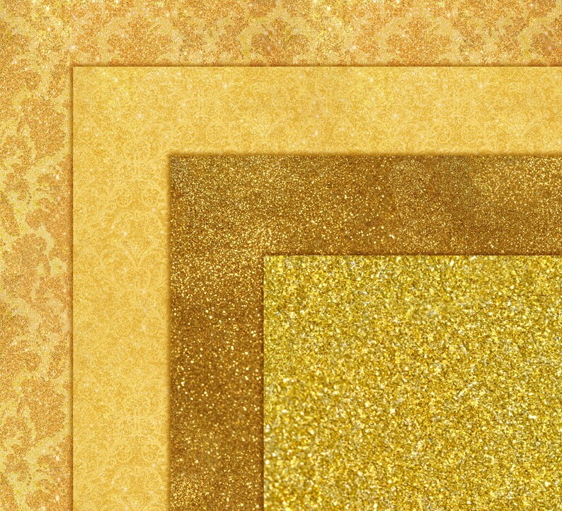 16 Gold Glitter Digital Paper Pack, Party Decor, Gold Texture, Golden ...