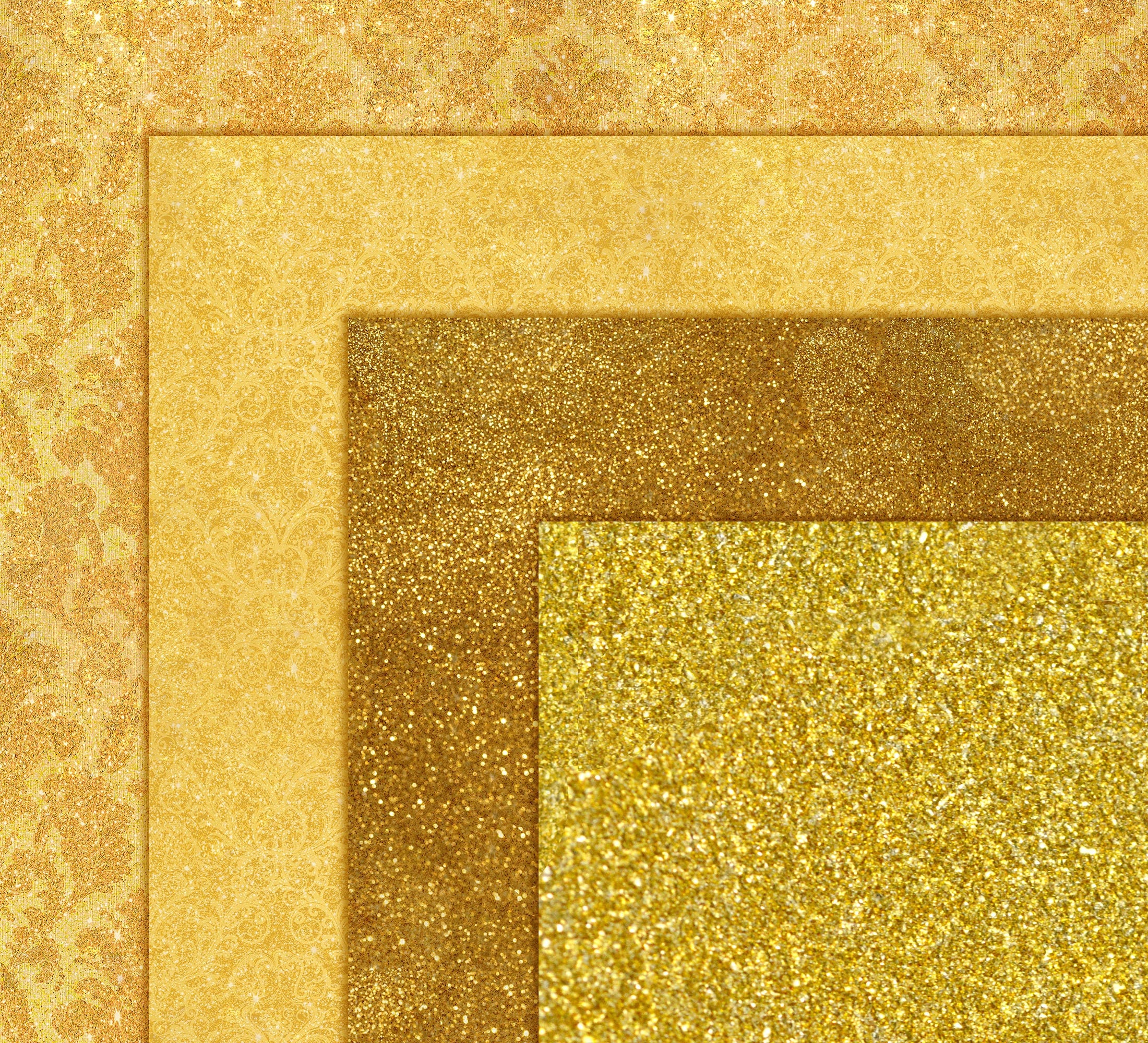 16 Gold Glitter Digital Paper Pack, Party Decor, Gold Texture, Golden ...