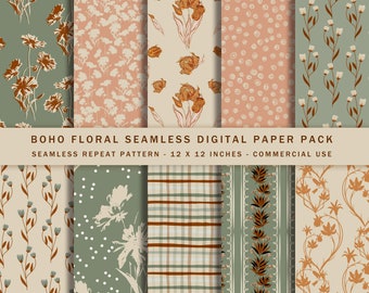 10 Boho Seamless Digital Papers, Spring Floral, Spring Flowers ...
