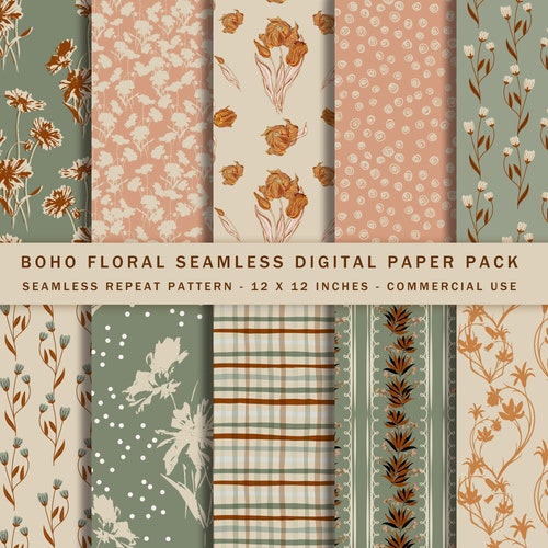 10 Boho Seamless Digital Papers Spring Floral Spring - Etsy