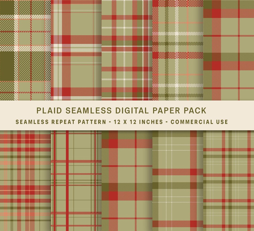 Seamless Plaid Digital Paper Pack, Seamless Digital Papers, Christmas ...
