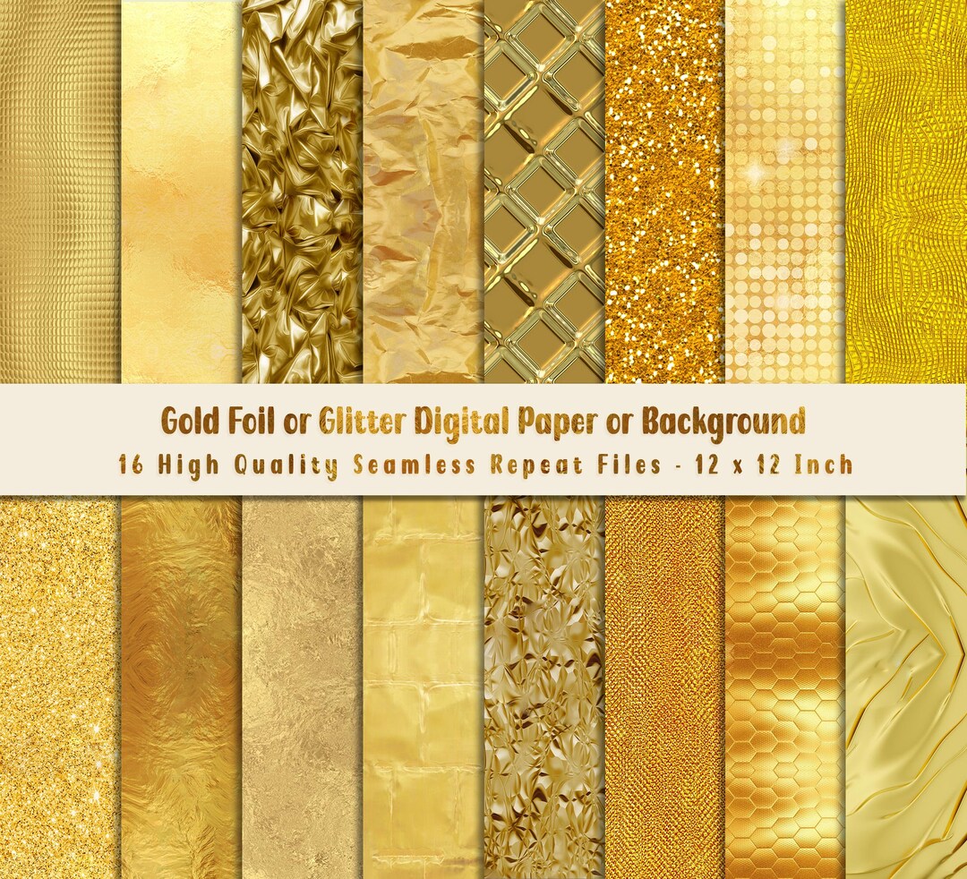 Gold Foil Glitter Digital Paper, Gold Digital Texture Paper Yellow Gold ...