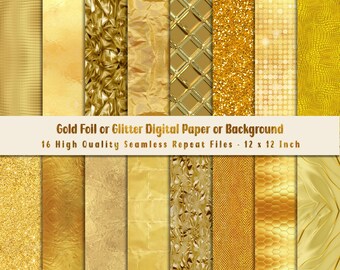Luxury Gold Foil Glitter Digital Paper Pack, Gold Texture Paper Yellow ...