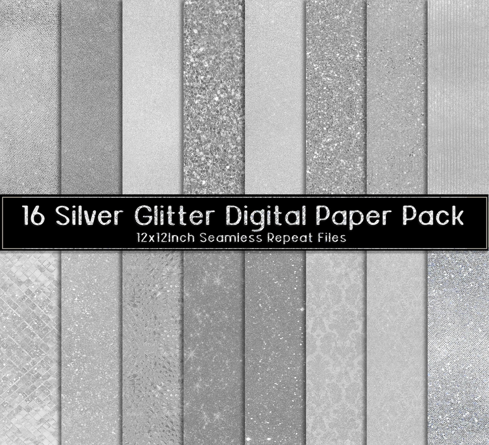 Luxury Silver Glitter Digital Paper Pack, Background Texture, Silver ...