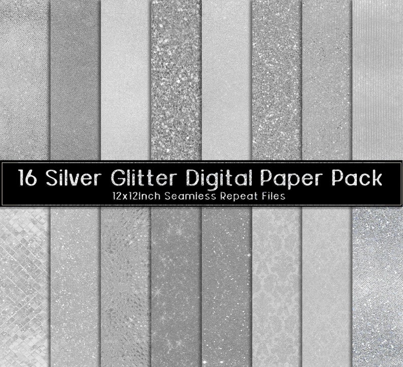 Luxury Silver Glitter Digital Paper Pack, Background Texture, Silver ...