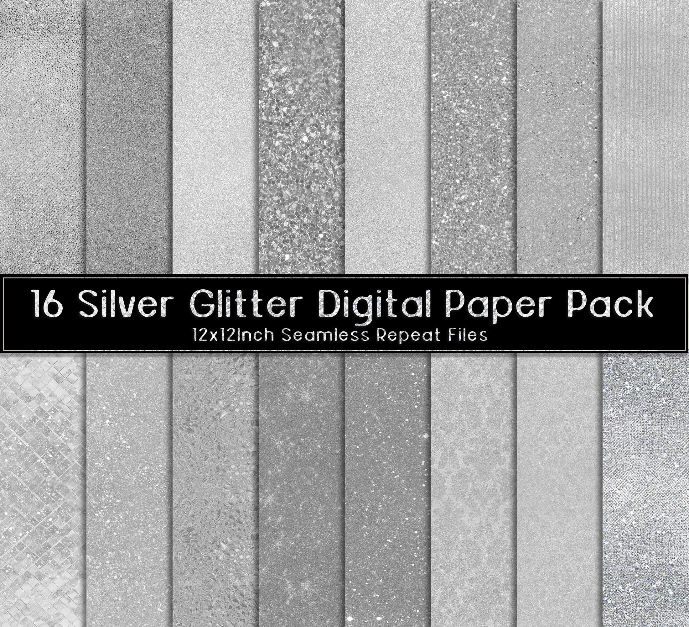 Luxury Silver Glitter Digital Paper Pack, Background Texture, Silver ...