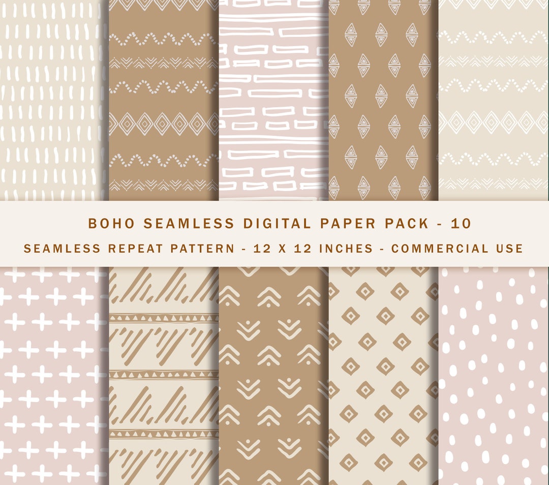 10 Boho Digital Paper Pack, African, Tribal, Boho Seamless Pattern ...