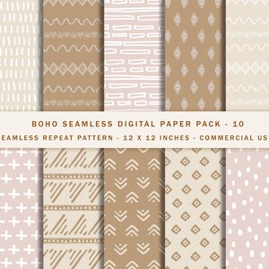 10 Boho Digital Paper Pack, African, Tribal, Boho Seamless Pattern ...
