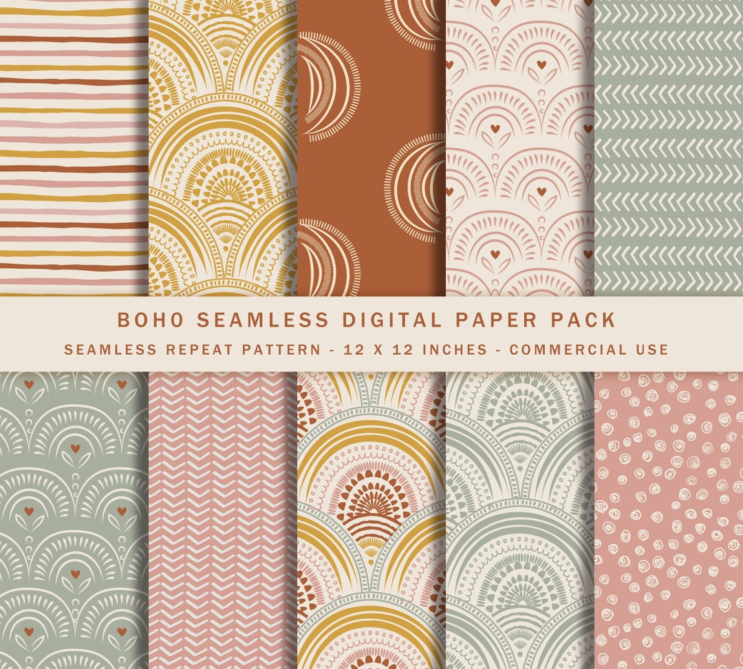 Seamless Boho Digital Paper Pack, Boho Print, Boho Decor Print, Boho ...