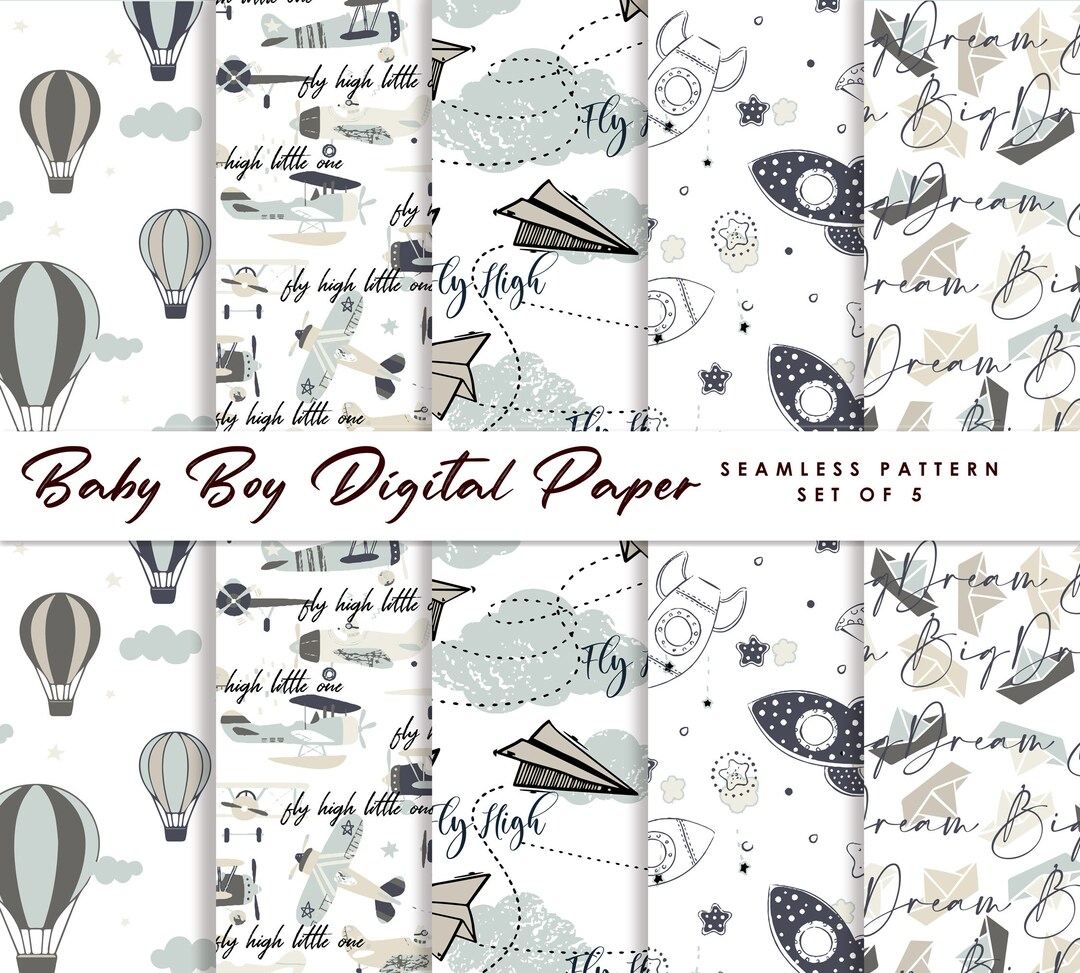 Baby Boy Digital Paper Pack, New Baby, Cute Digital Paper, Birthday ...