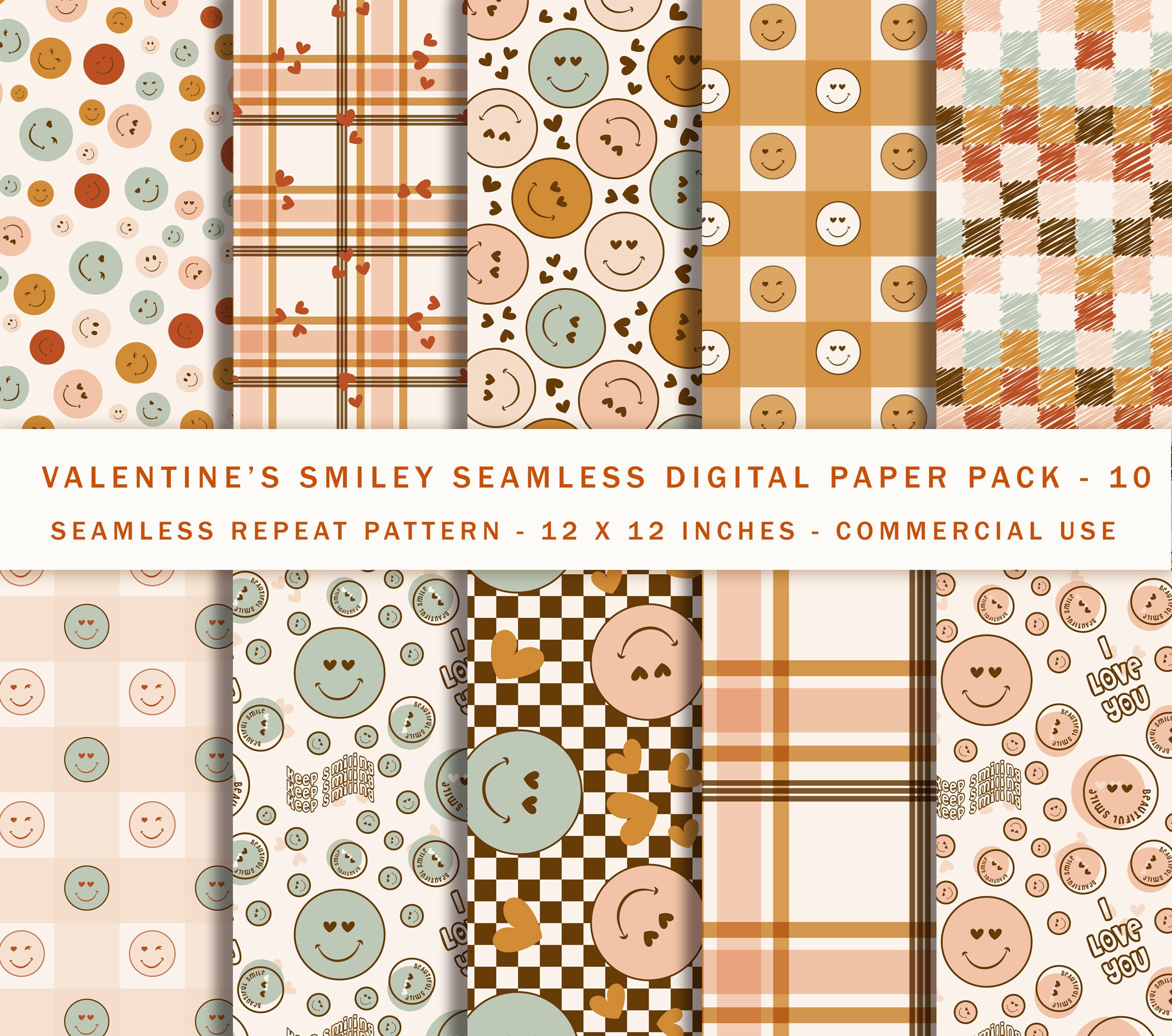 Valentine SMILEY Heart Digital Paper Pack, Seamless Scrapbook Paper ...
