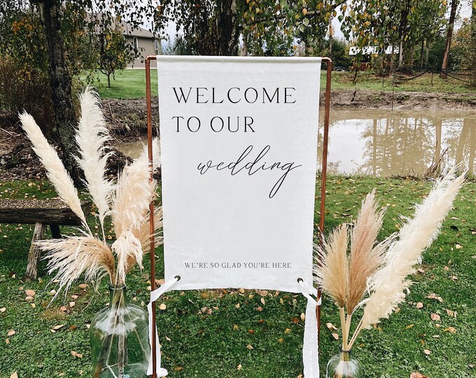 Wedding Fabric Welcome Sign, Modern Wedding Welcome Sign, Fabric Sign ...