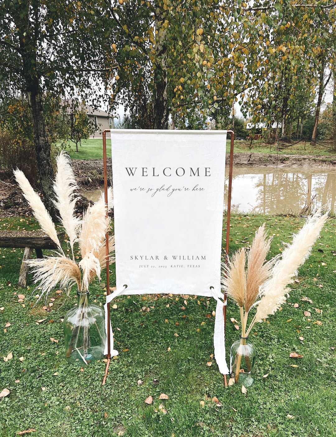 Wedding Fabric Welcome Sign, Modern Wedding Welcome Sign, Fabric Sign ...