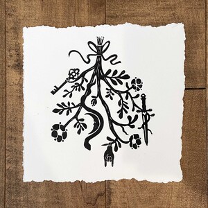 Cimaruta | Good Luck Charm | Original Linocut Print, 8" X 8" Wall Art ...