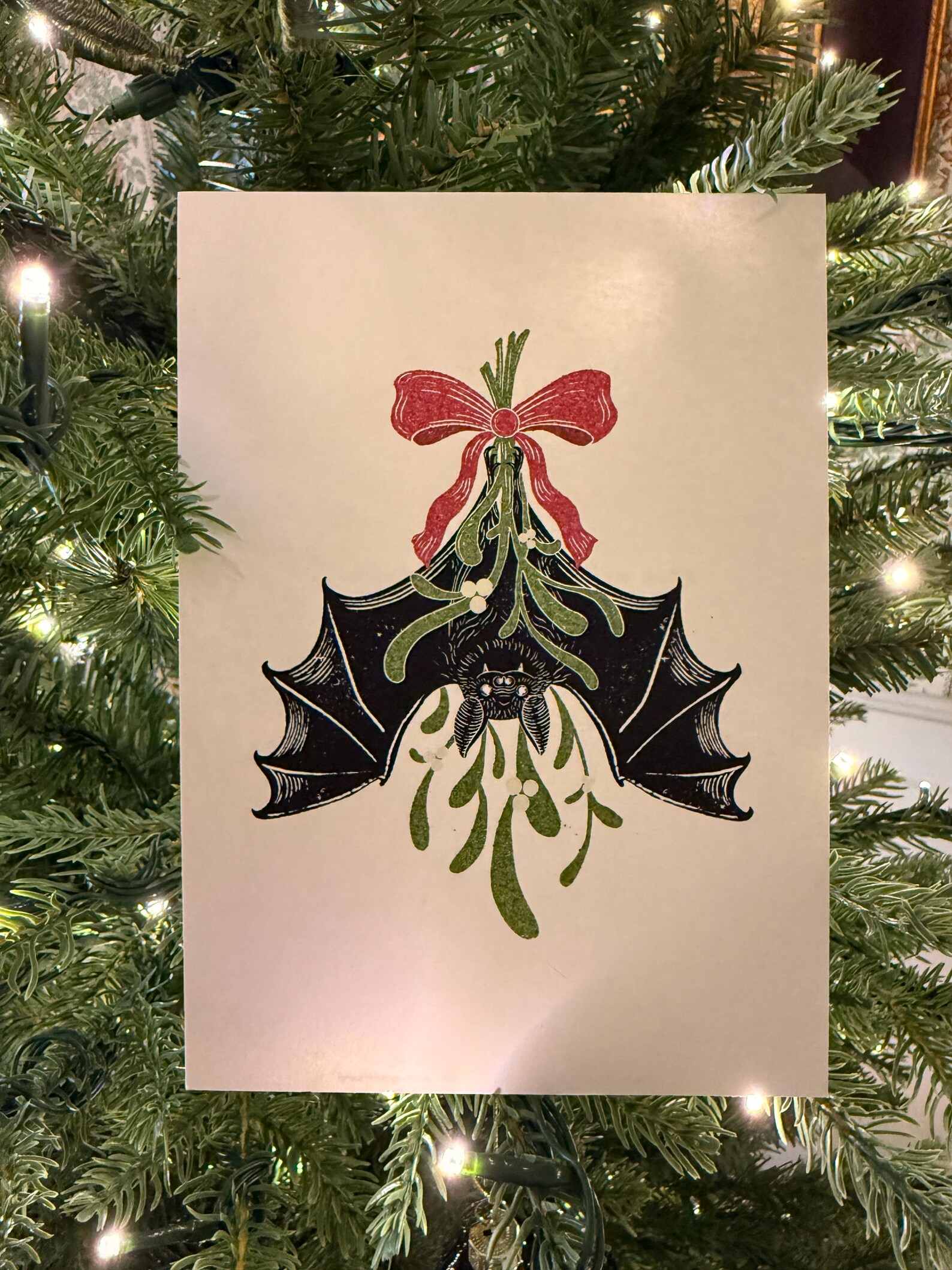 Mistletoe Bat, Christmas Card - 5x7 Archival Framable Card, Design by ...