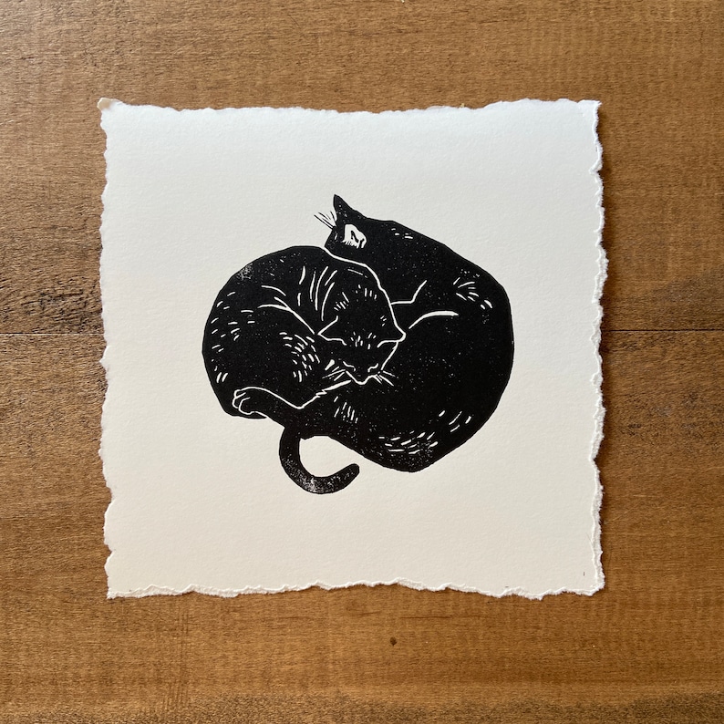 Double Snuggle Cat Print - Black, Original Linocut Print, Wall Art, 6 ...