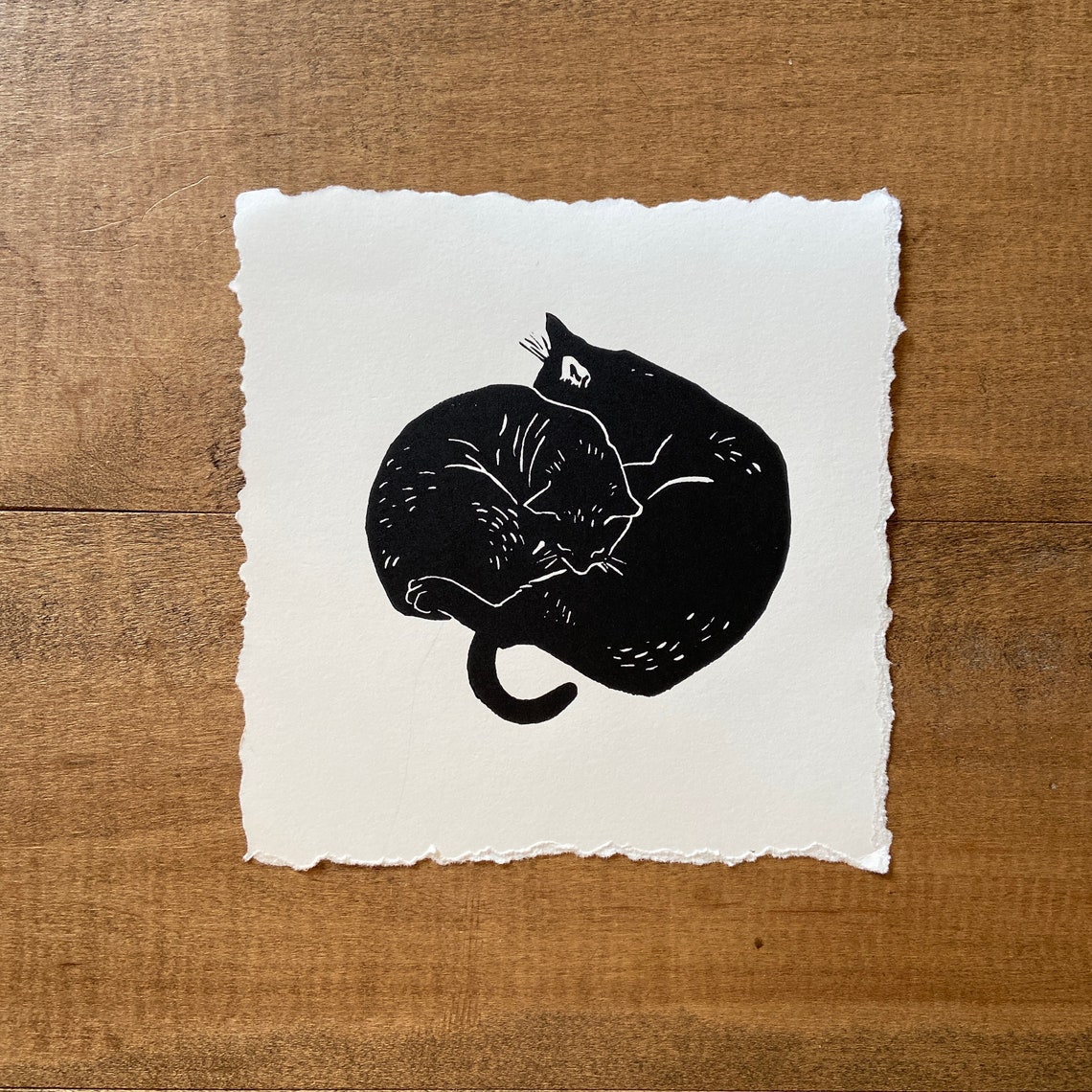 Double Snuggle Cat Print - Black, Original Linocut Print, Wall Art, 6 ...