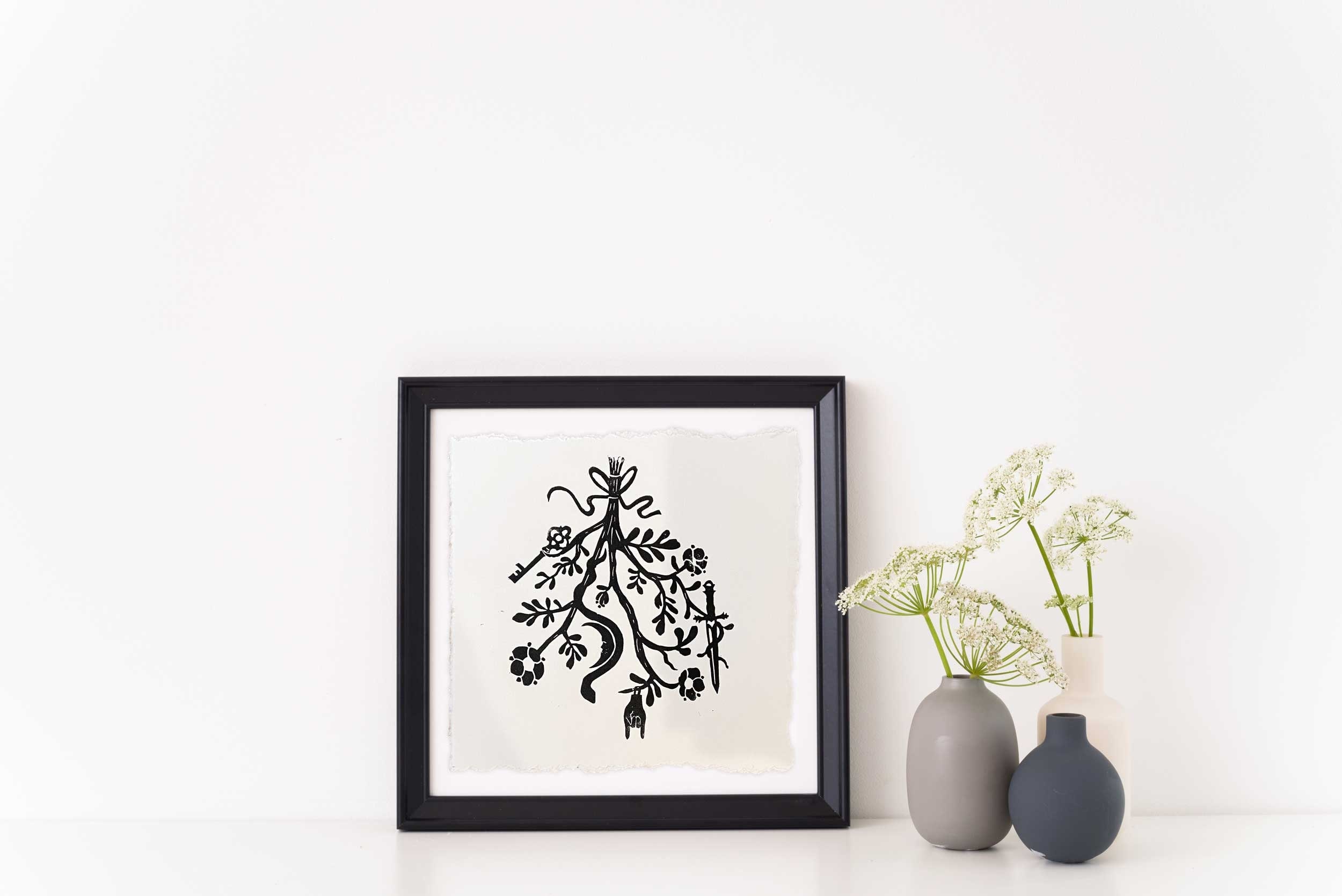 Cimaruta | Good Luck Charm | Original Linocut Print, 8" X 8" Wall Art ...