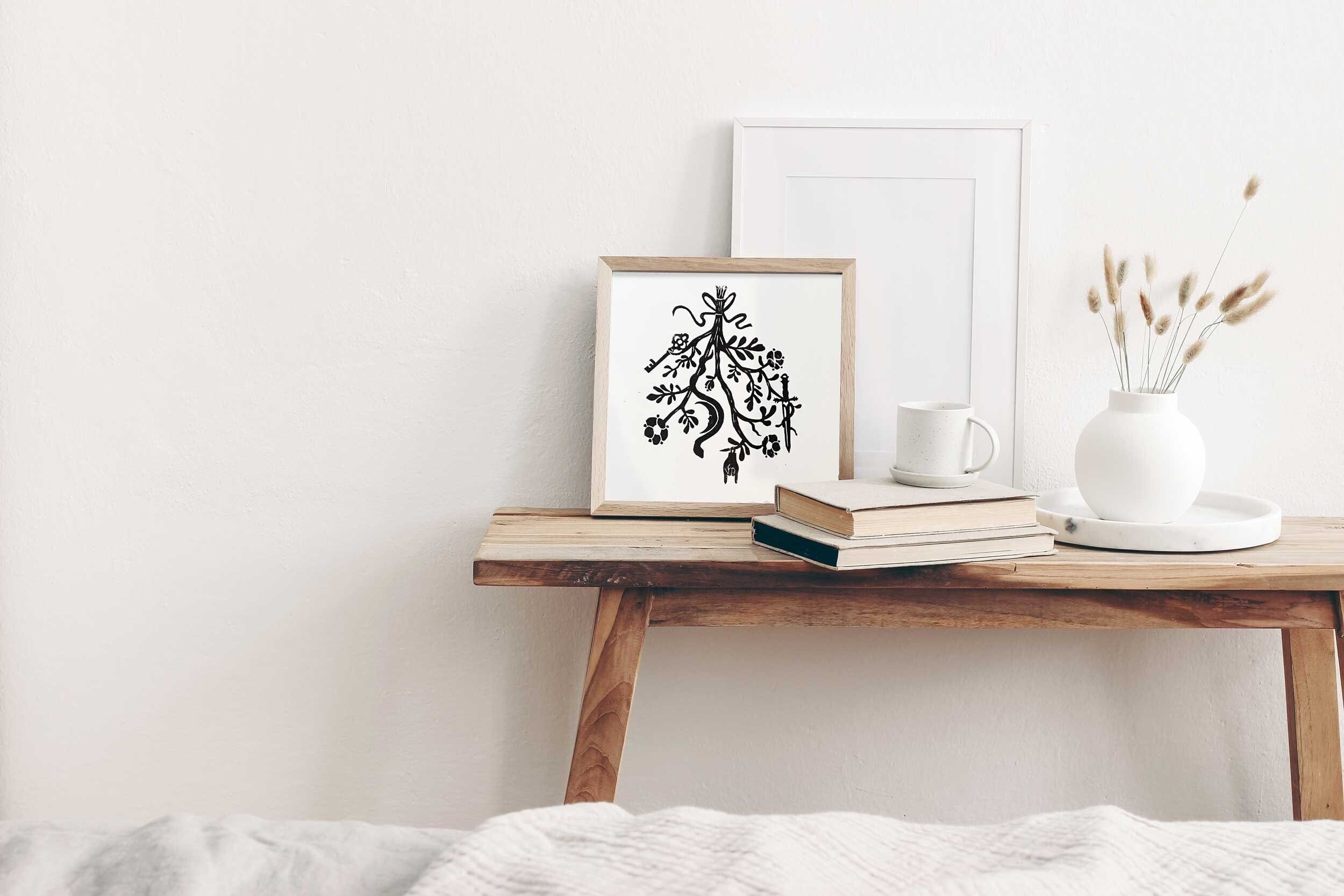 Cimaruta | Good Luck Charm | Original Linocut Print, 8" X 8" Wall Art ...