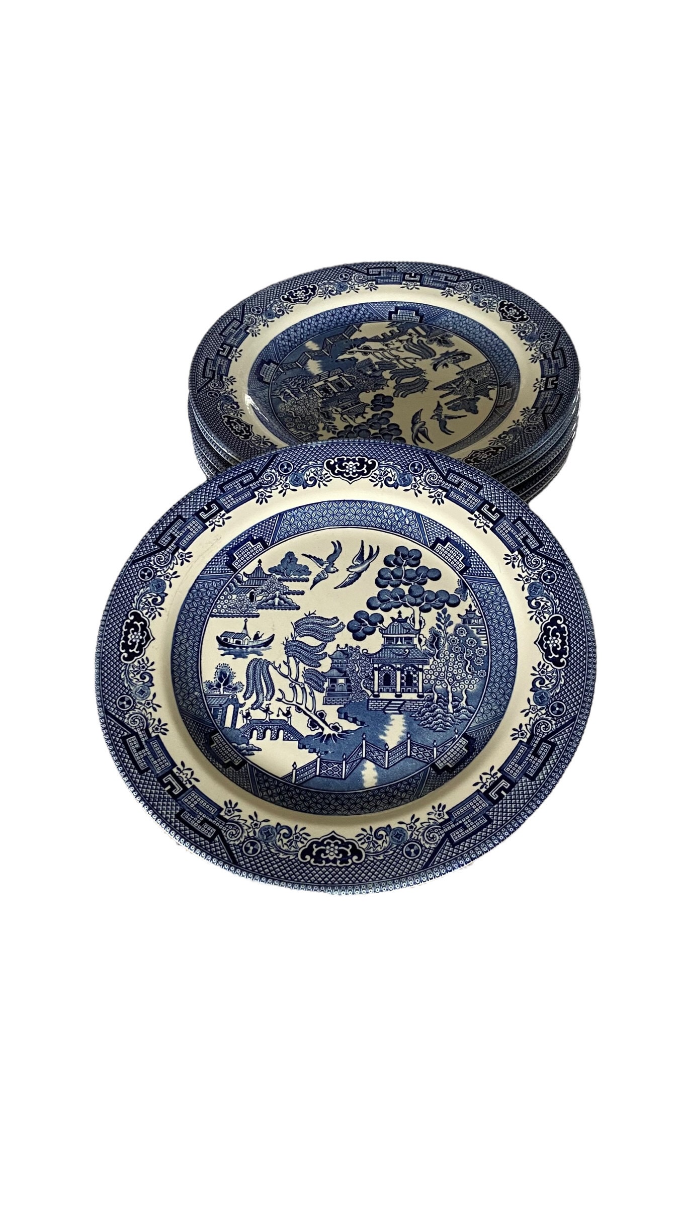 Set of Seven Blue and White Churchill Dinner Plates. 10” English ...