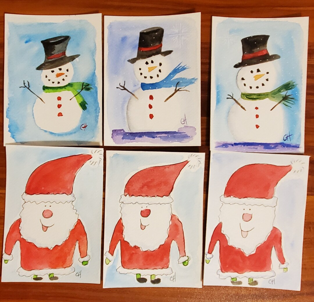 Santa and Snowman Christmas Cards - Etsy