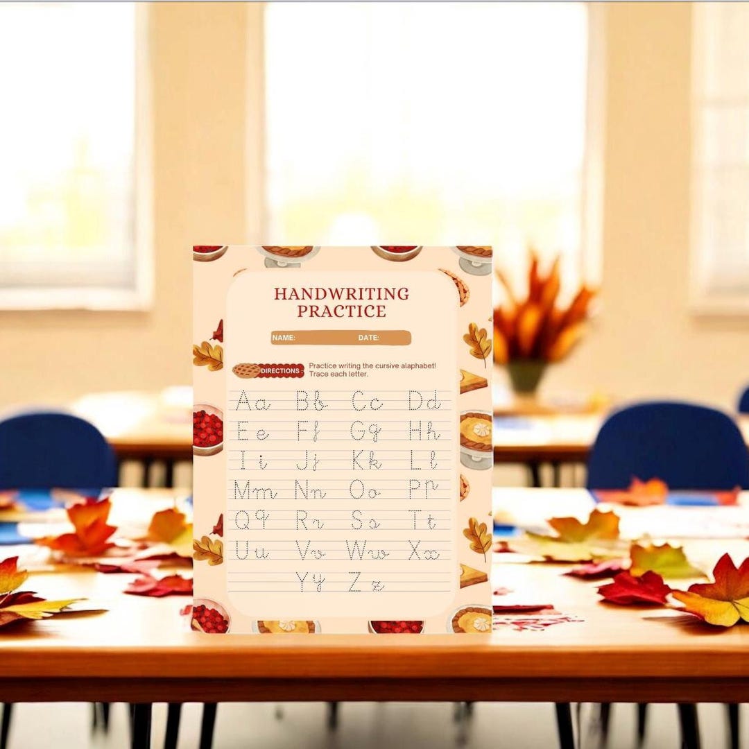 Thanksgiving Cursive Handwriting Practice Worksheet, Fall Activity (PDF ...