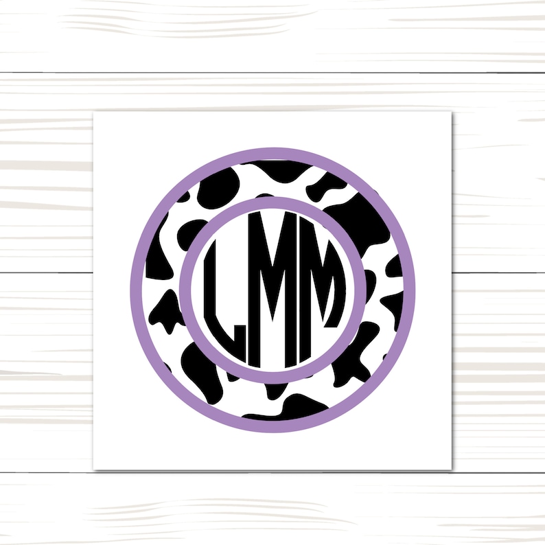 Cow Print Circle Monogram Custom Monogram Vinyl Decal - Etsy