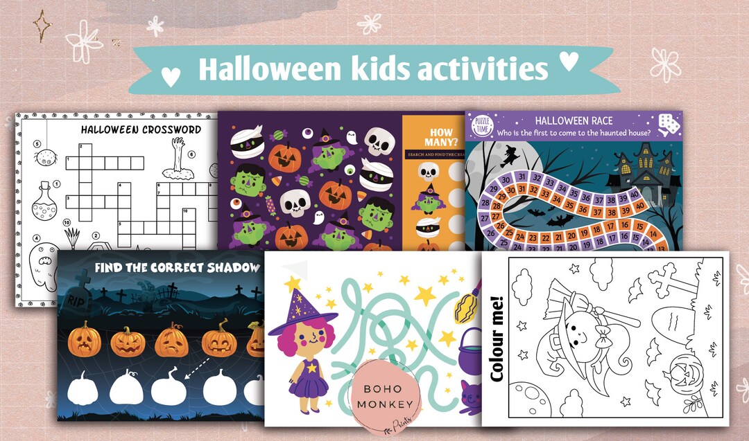 6 Halloween Kids Activity Bundle Halloween Crossword Game, Maze, Board ...