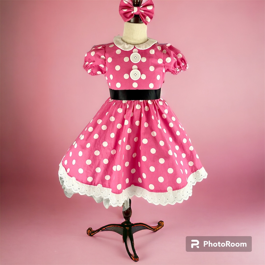 Pink Minnie Mouse Dress, Minnie Costume, Pink Polka Dot Dress, Minnie ...