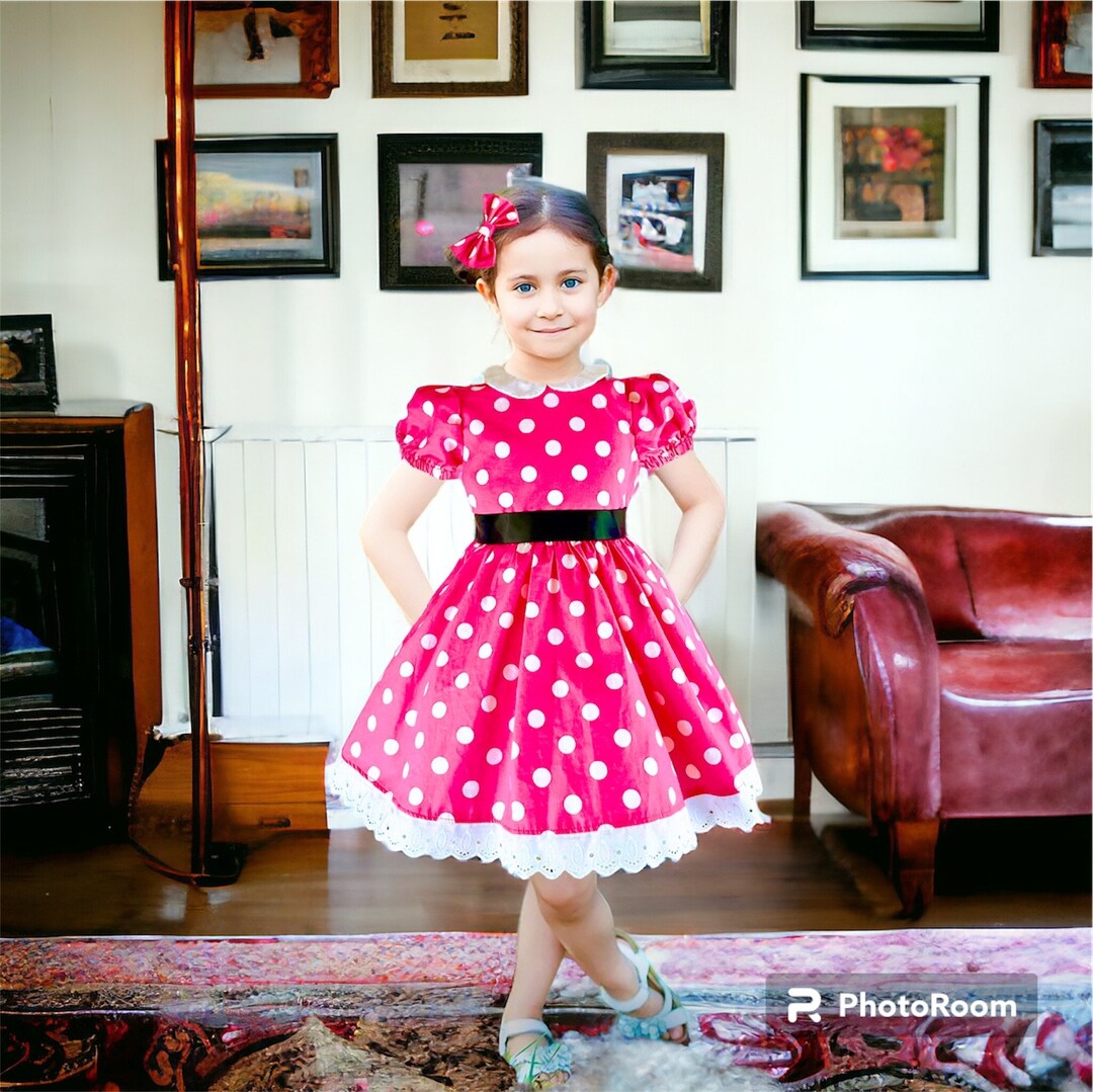 Pink Minnie Mouse Dress, Minnie Costume, Pink Polka Dot Dress, Minnie ...