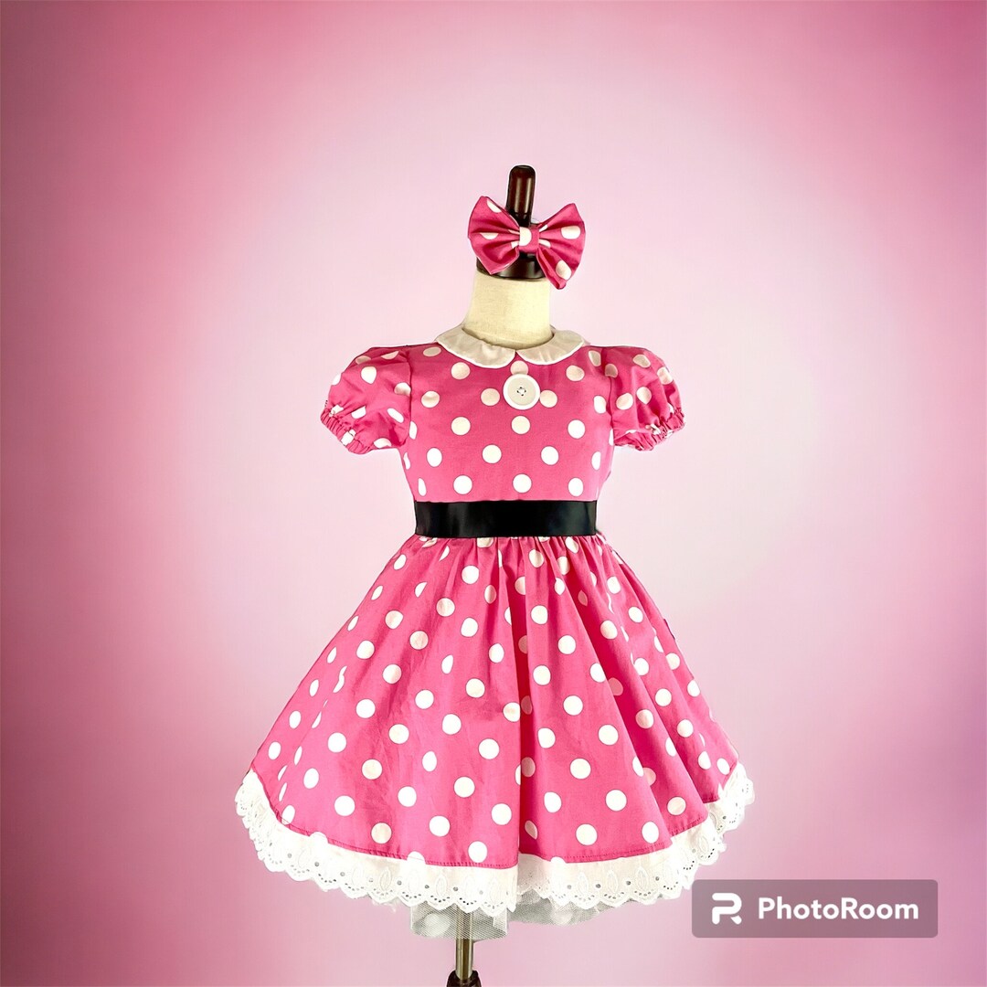 Pink Minnie Mouse Dress, Minnie Costume, Pink Polka Dot Dress, Minnie ...