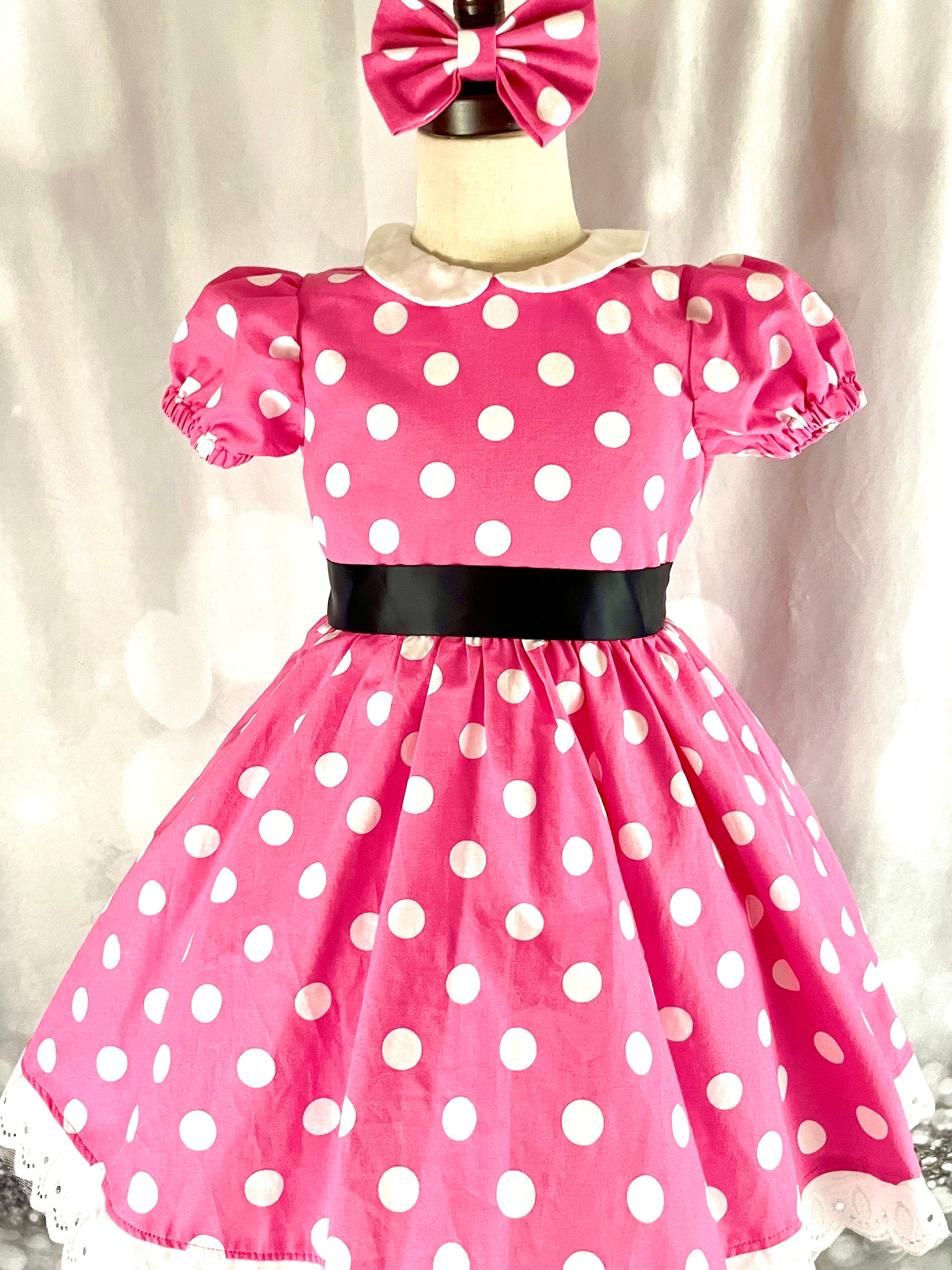 Pink Minnie Mouse Dress, Minnie Costume, Pink Polka Dot Dress, Minnie ...