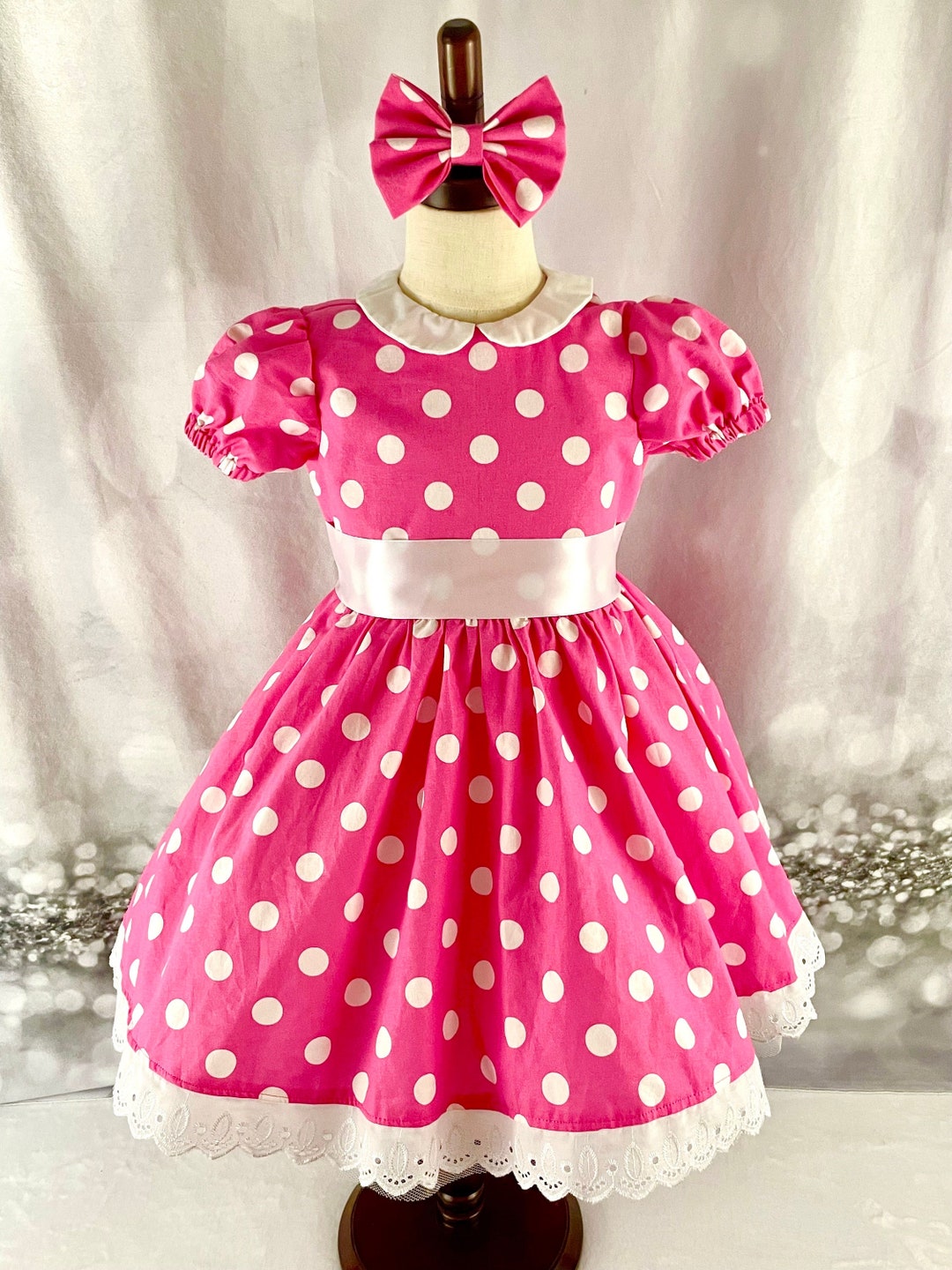 Pink Minnie Mouse Dress, Minnie Costume, Pink Polka Dot Dress, Minnie ...