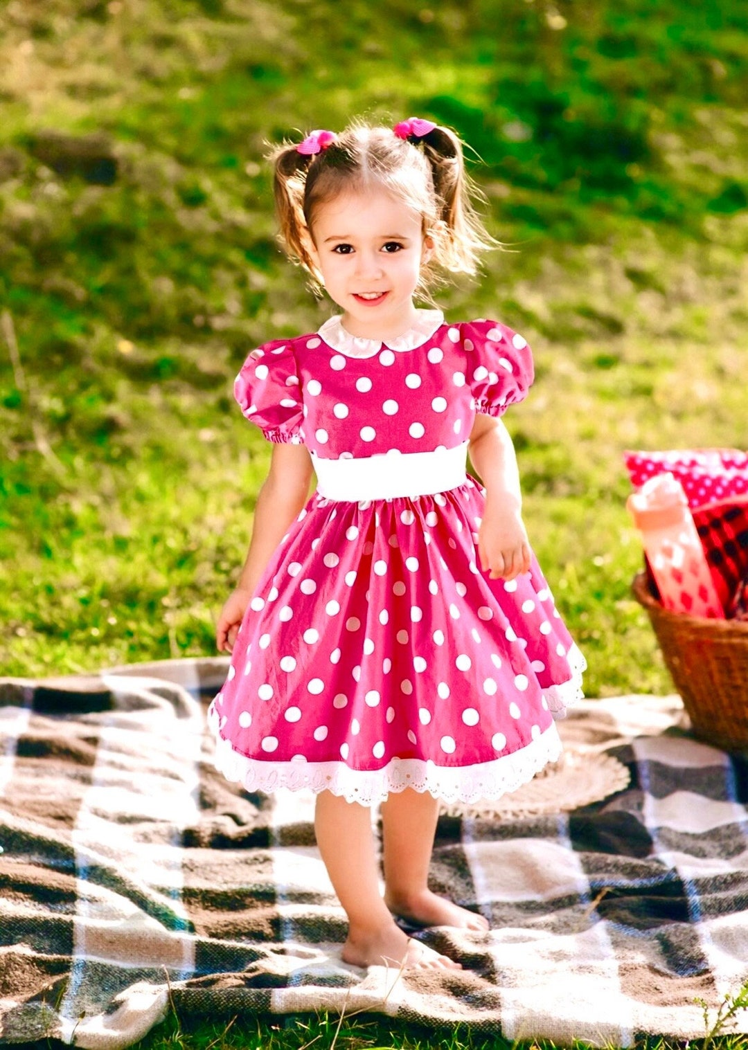 Pink Minnie Mouse Dress, Minnie Costume, Pink Polka Dot Dress, Minnie ...